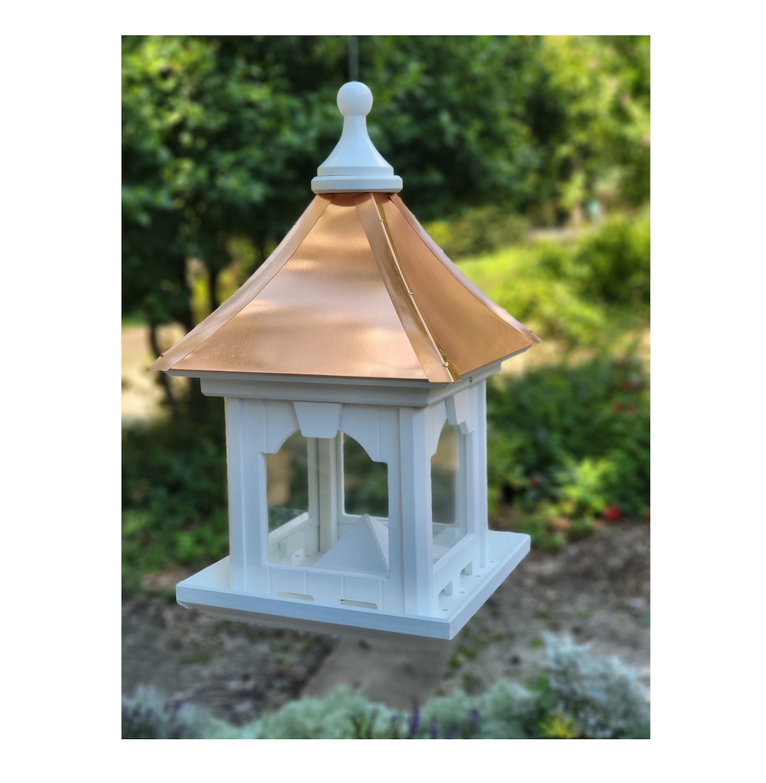 Hanging Bird Feeder, Copper Roof, Large Capacity Feed Tray, Square ...