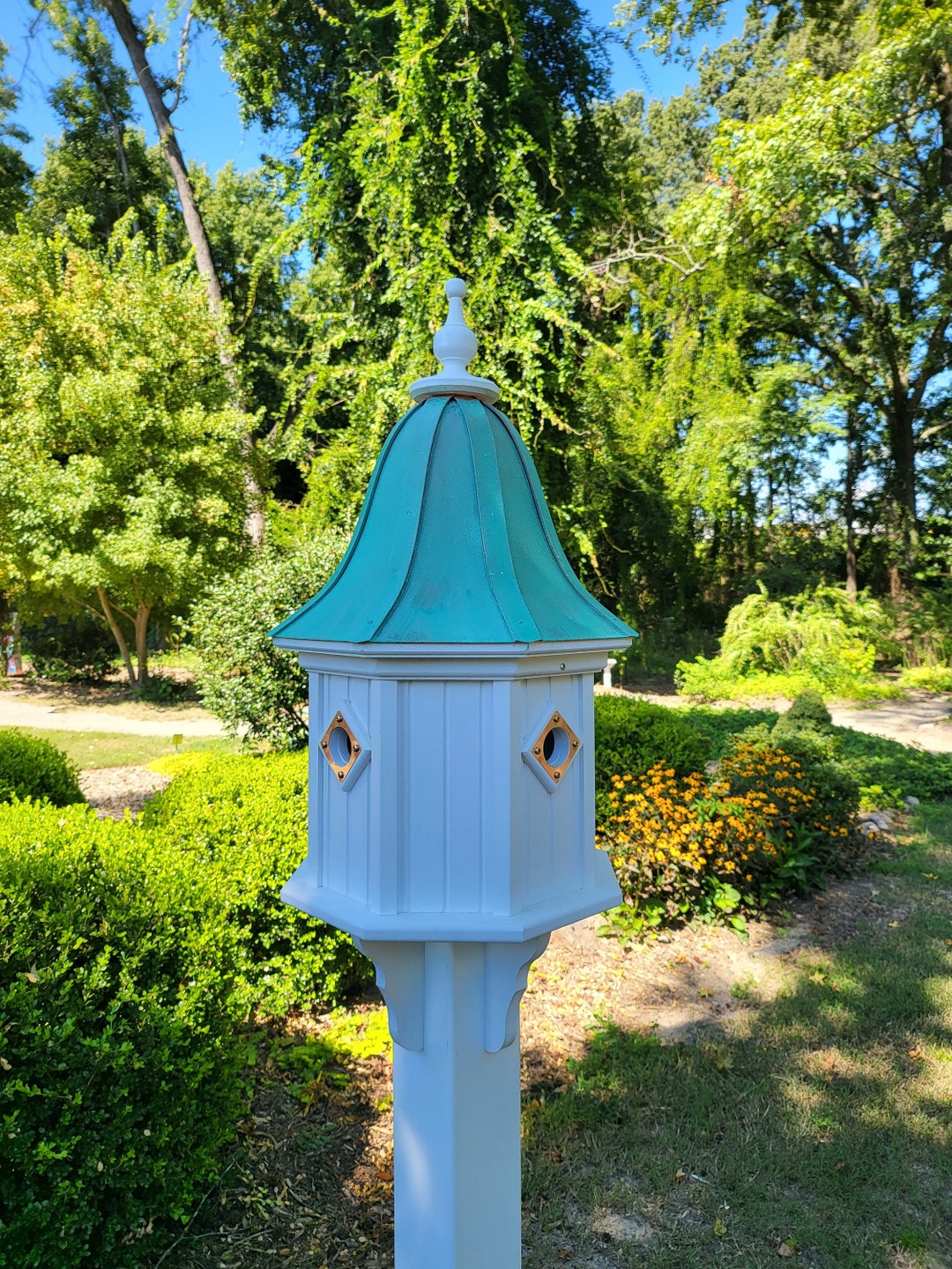 Bell Patina Copper Roof Bird House Handmade, Octagon Shape, Extra Large ...