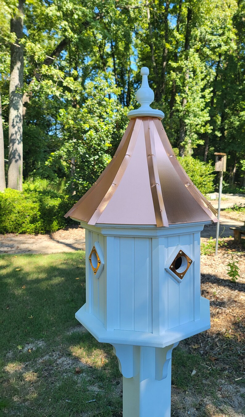 Copper Roof Birdhouse Handmade, Octagon Shape, Extra Large With 4 ...