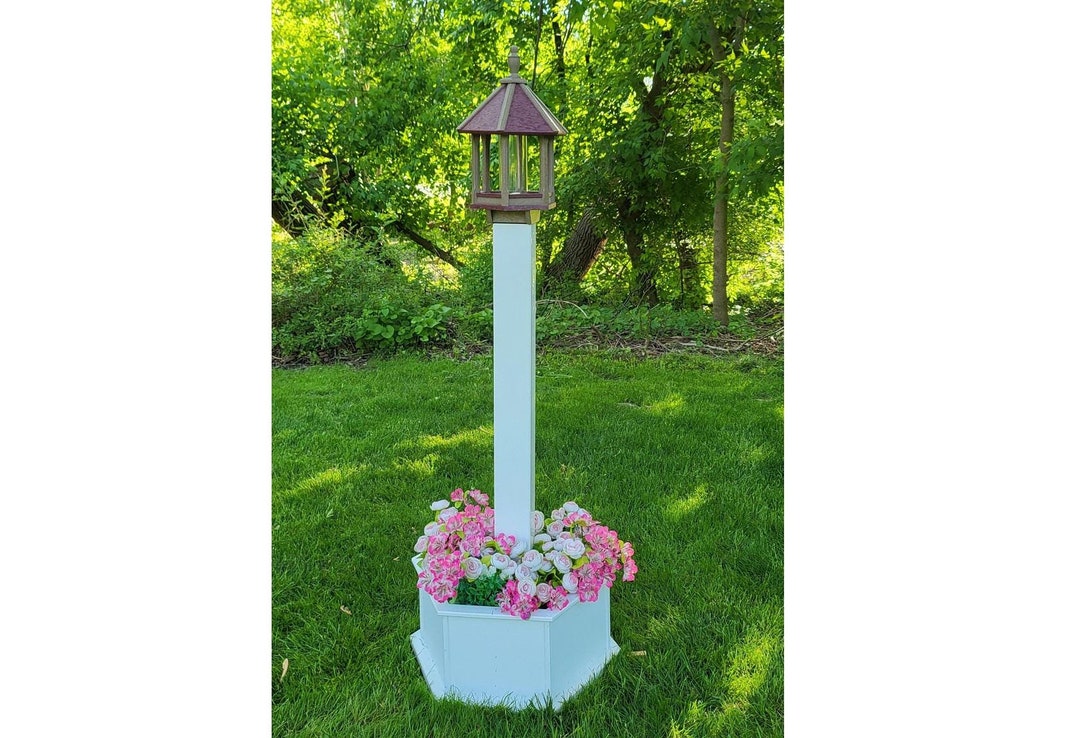 Bird Feeder + Post & Planter Kit - White - Planter/post Set- Amish ...