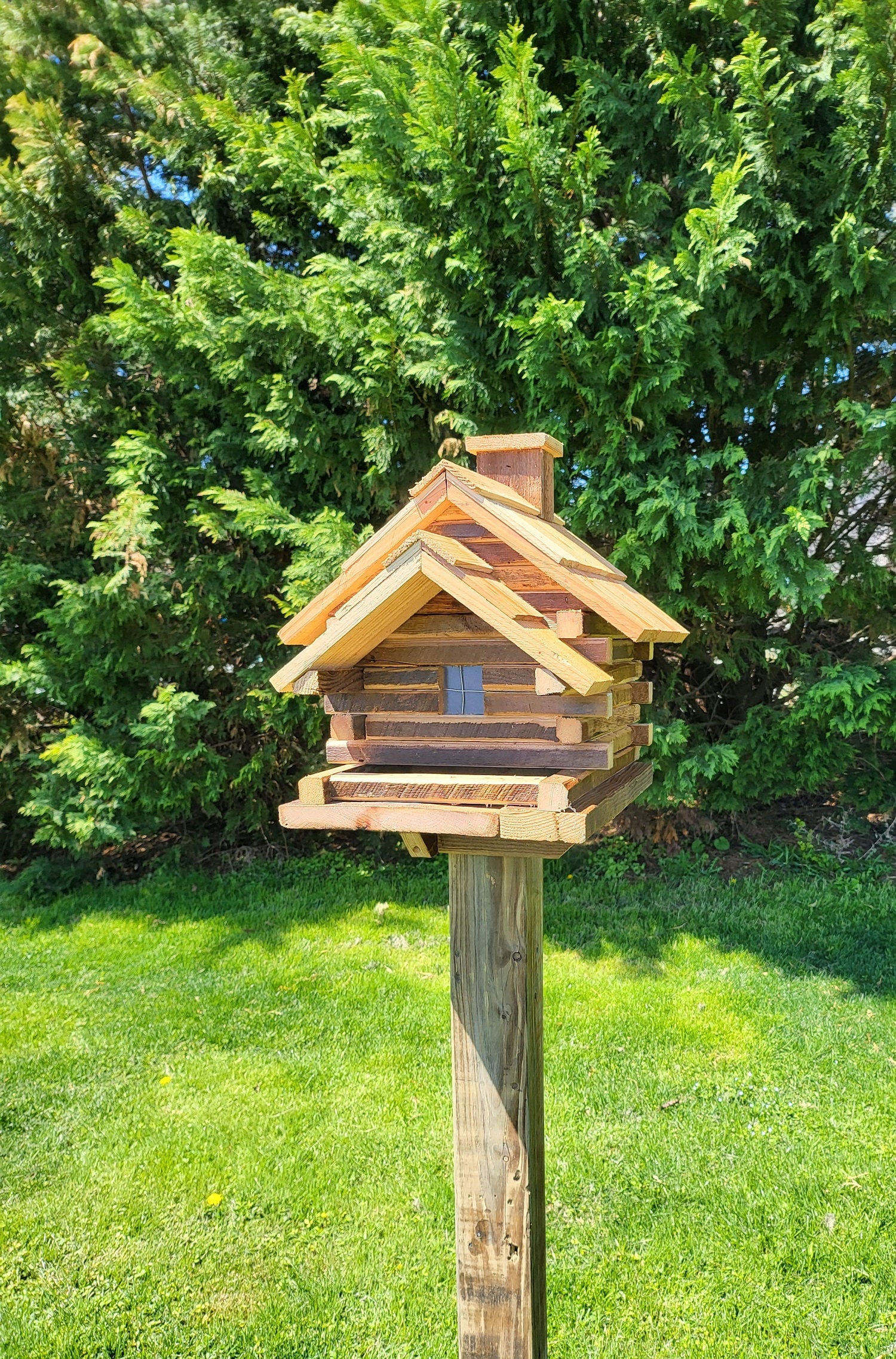 Log Cabin Bird Feeder Amish Handmade Cedar Roof - Etsy
