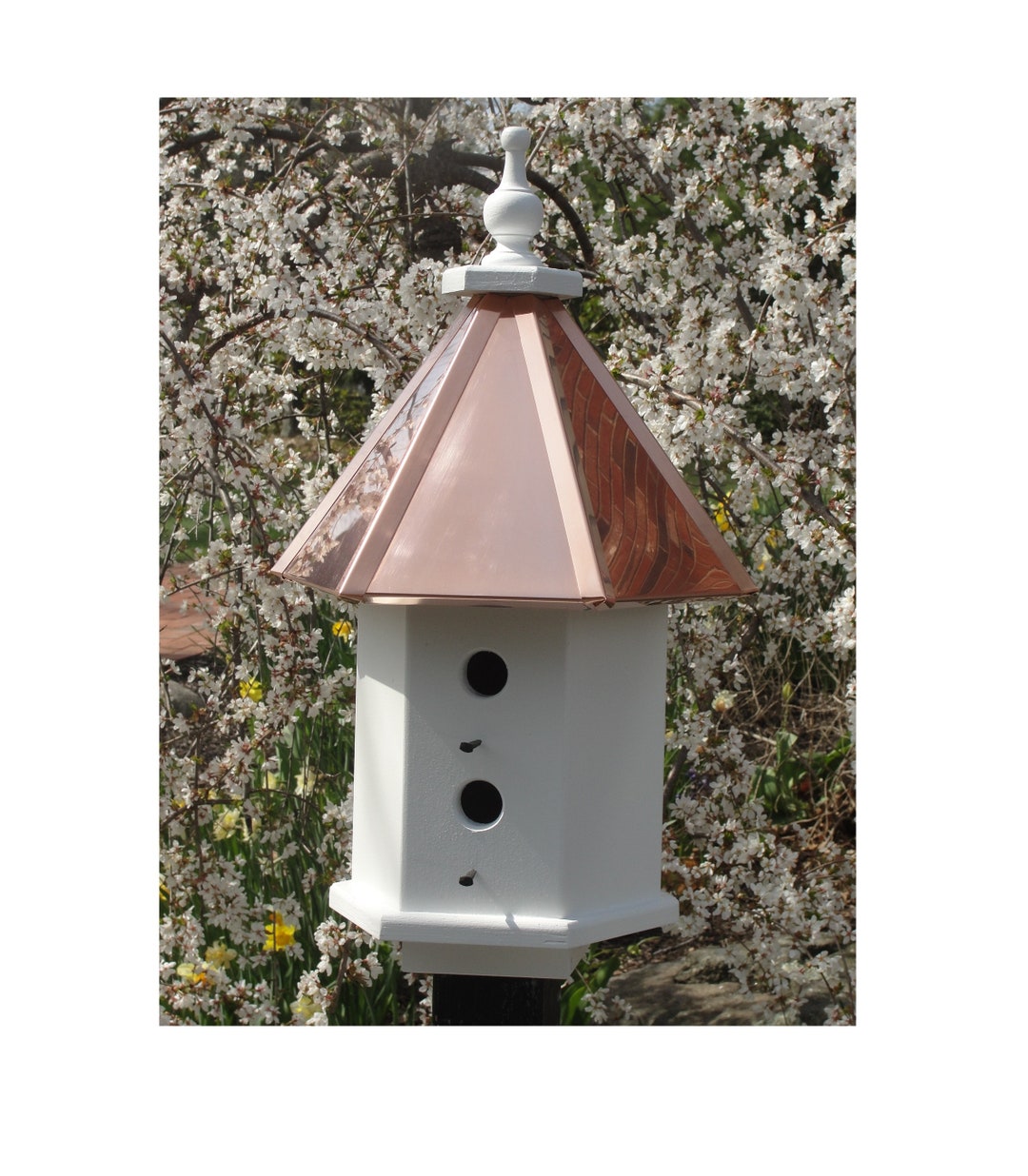 Birdhouse Copper Roof Handmade Wooden With 4 Nesting Compartments ...