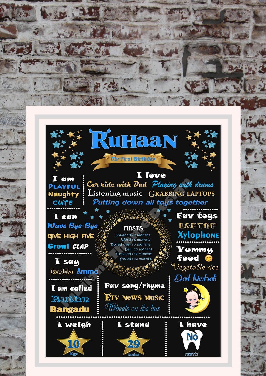 Star Theme Chalkboard Poster || Milestone Poster || First Birthday ...