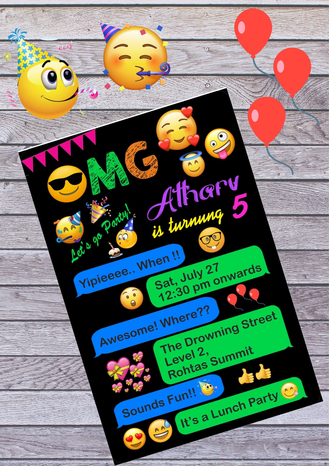 Emoji Theme Birthday Invite || Emoji Birthday Invitaiton || Digital ...