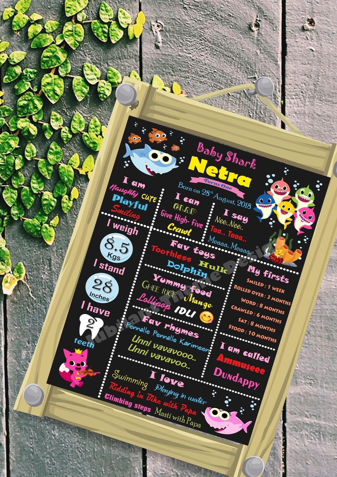 Baby Shark Theme Chalkboard Poster || Milestone Board || First Birthday ...
