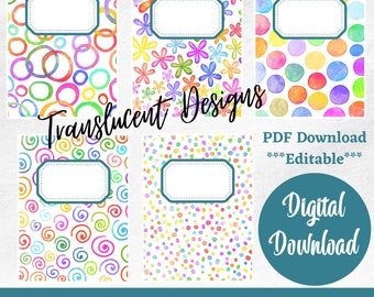 Binder Cover Printable SET of Five (5) Printable Binder Divider, 8.5x ...
