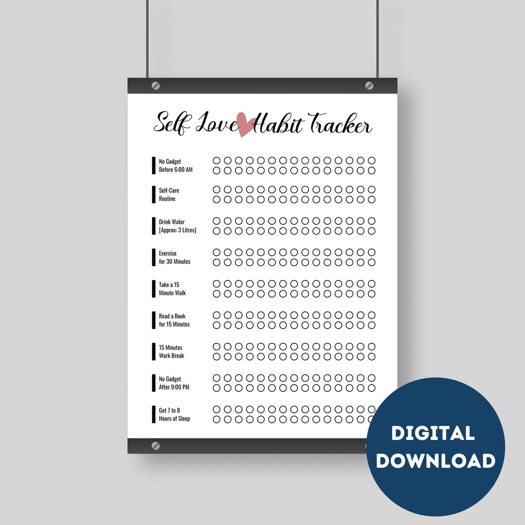 Monthly Self-love Habit Tracker Printable, Habit Tracker Template ...