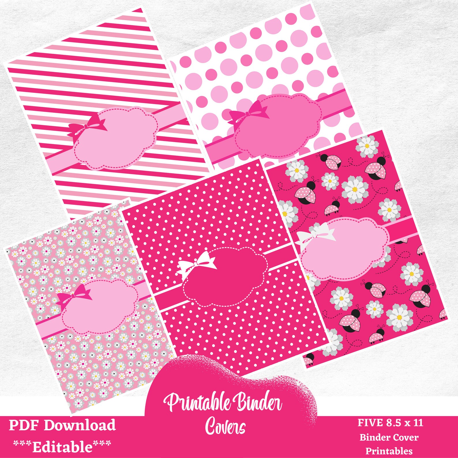 Binder Cover Printable SET of Five 5 Printable Binder Divider, 8.5x 11 ...