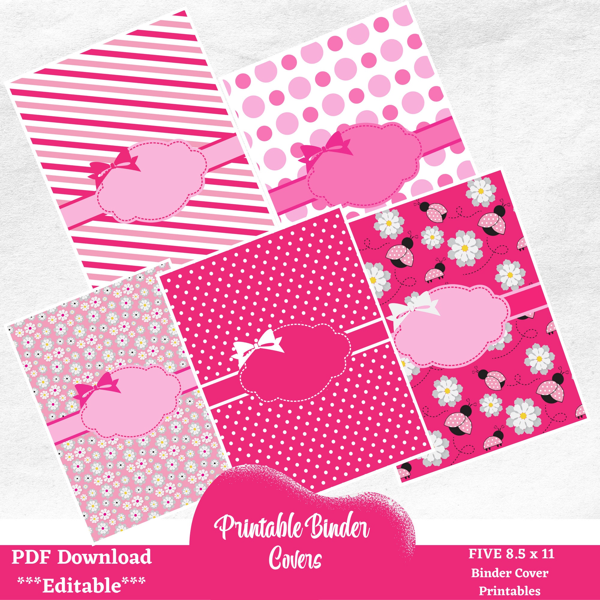 Binder Cover Printable SET of Five (5) Printable Binder Divider, 8.5x ...