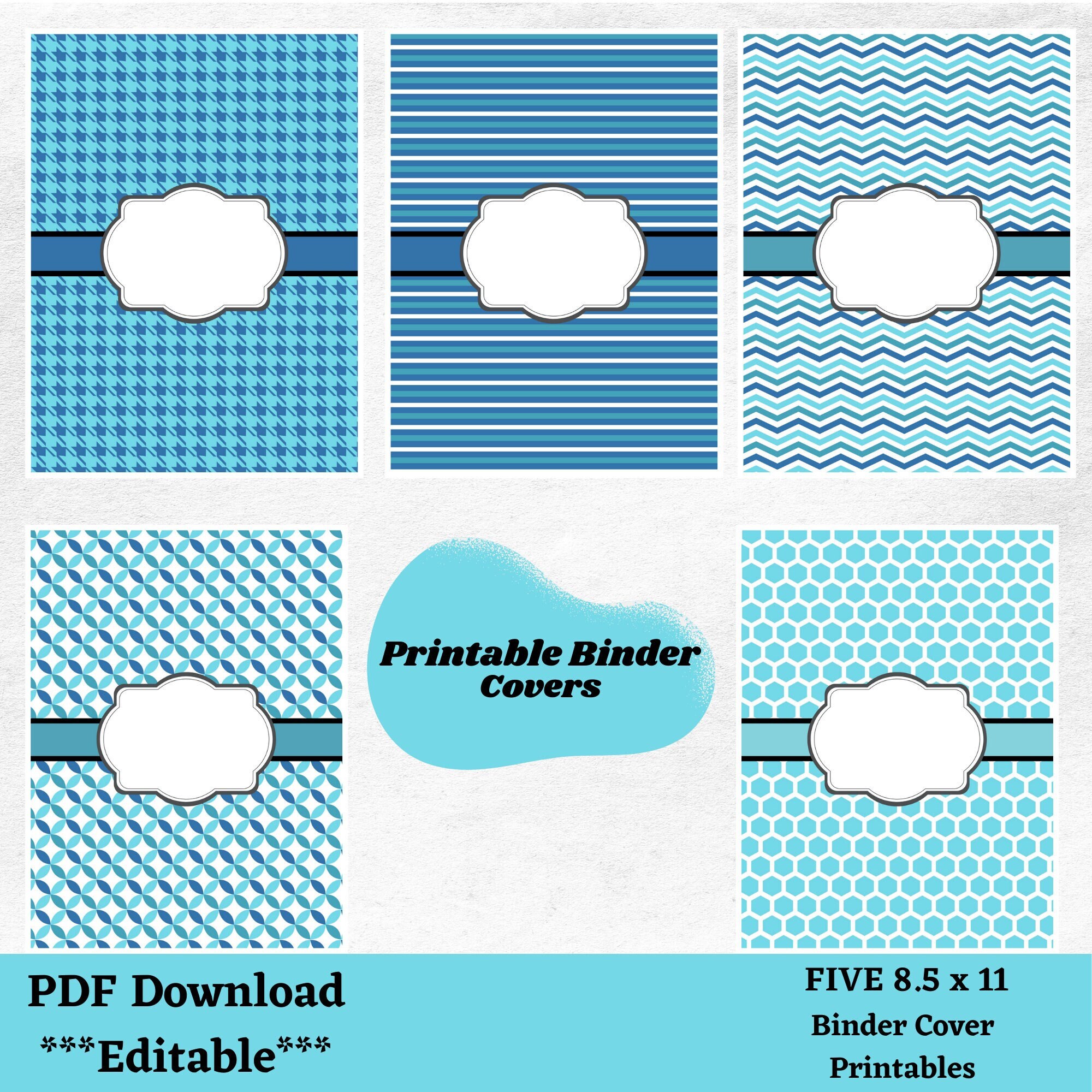 Binder Cover Printable, Set of 5 Covers, Backings and Spines for ...