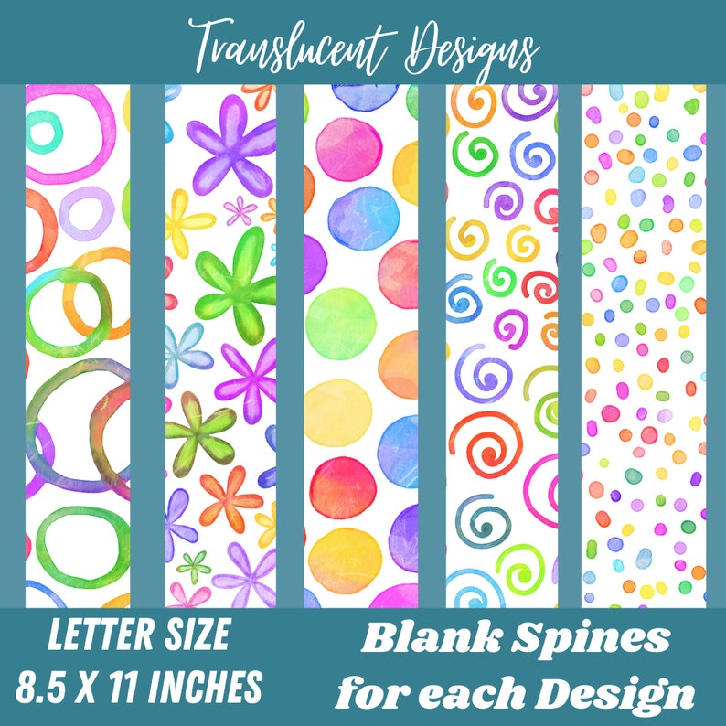 Binder Cover Printable SET of Five (5) Binder Divider, 8.5x11 Dividers ...