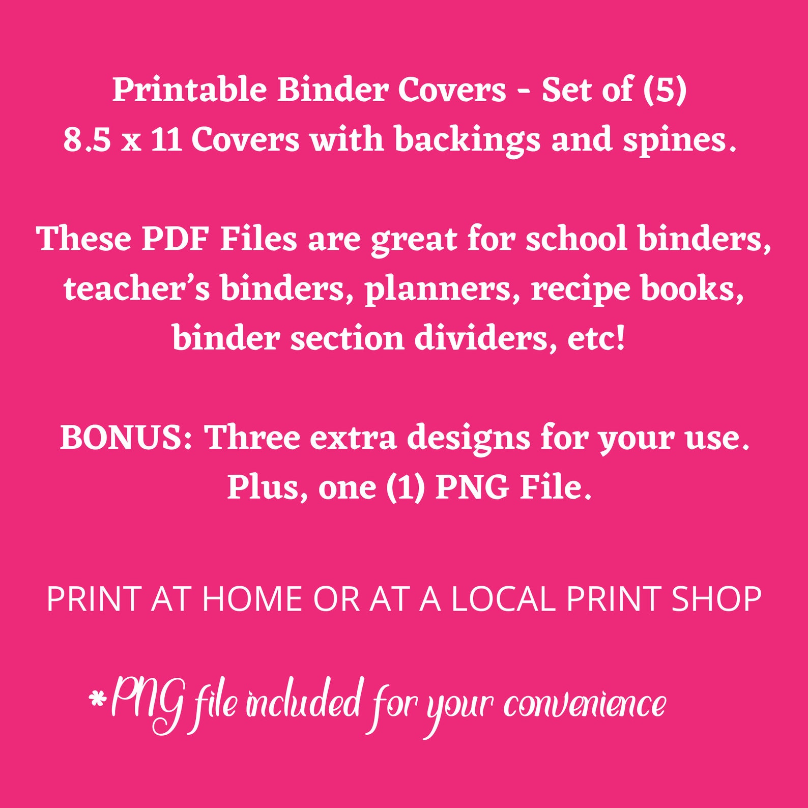 Binder Cover Printable SET of Five (5) Printable Binder Divider, 8.5x ...