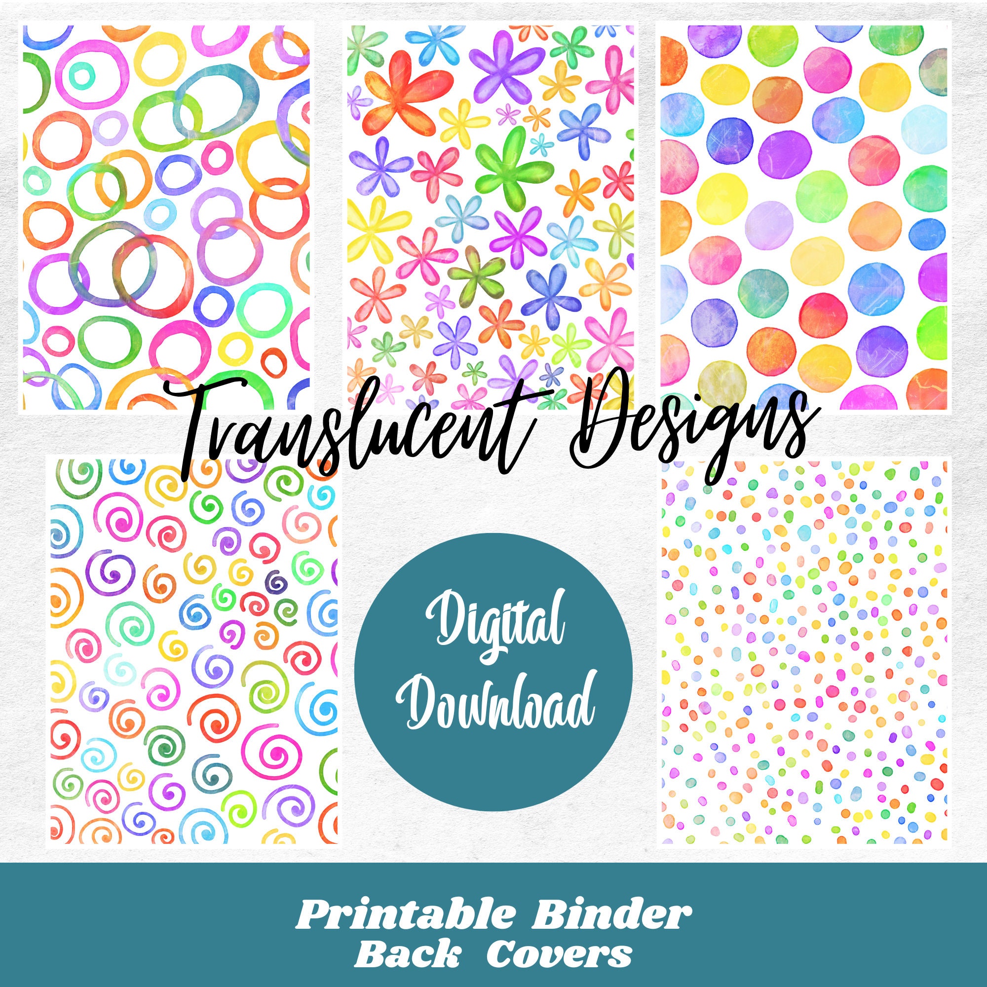 Binder Cover Printable SET of Five (5) Binder Divider, 8.5x11 Dividers ...