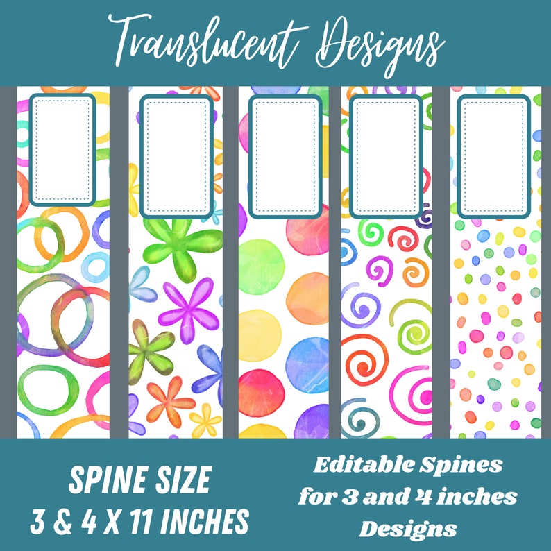 Binder Cover Printable SET of Five (5) Binder Divider, 8.5x11 Dividers ...
