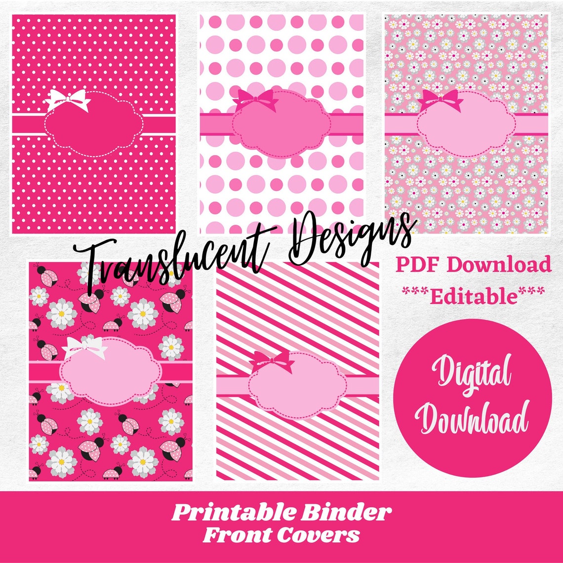 Binder Cover Printable SET of Five (5) Printable Binder Divider, 8.5x ...