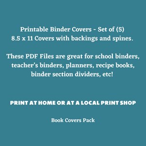 Binder Cover Printable SET of Five 5 Binder Divider 8.5x11 - Etsy
