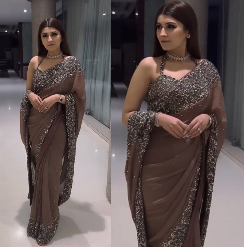 Designer Saree With Sequence Work Wedding Sareeparty Wear - Etsy