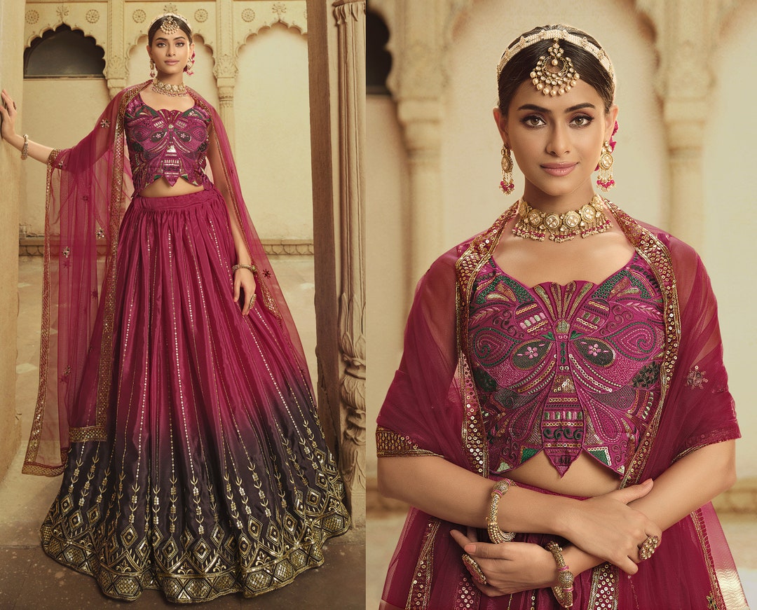 Sabyasachi Style Deep Pink-purple Lehenga Choli With - Etsy