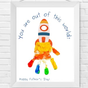 Handprint Rocket Fathers Day Printable Out of This World Handprint ...