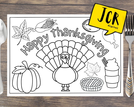 Thanksgiving Placemat Coloring Page Fall Tree Handprint | Etsy