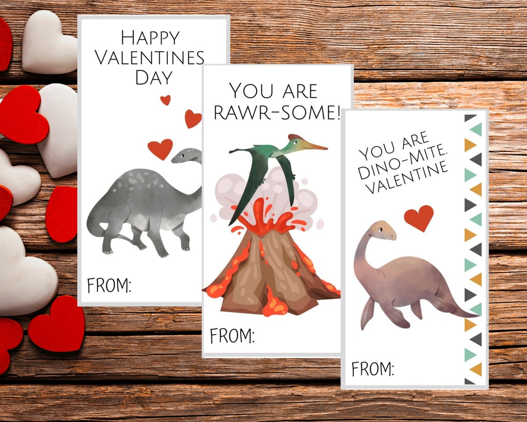Dinosaur Valentine Cards Printable Boy Valentine Dino - Etsy