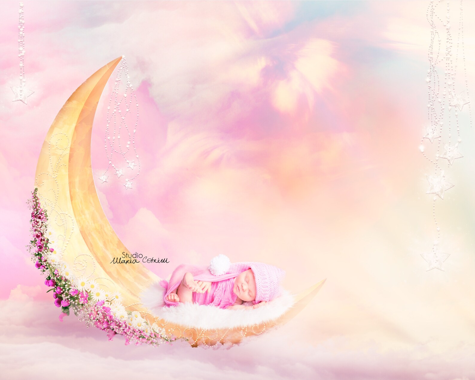 Moon Scene Digital Backdrop for Newborns and Children/ Background for ...