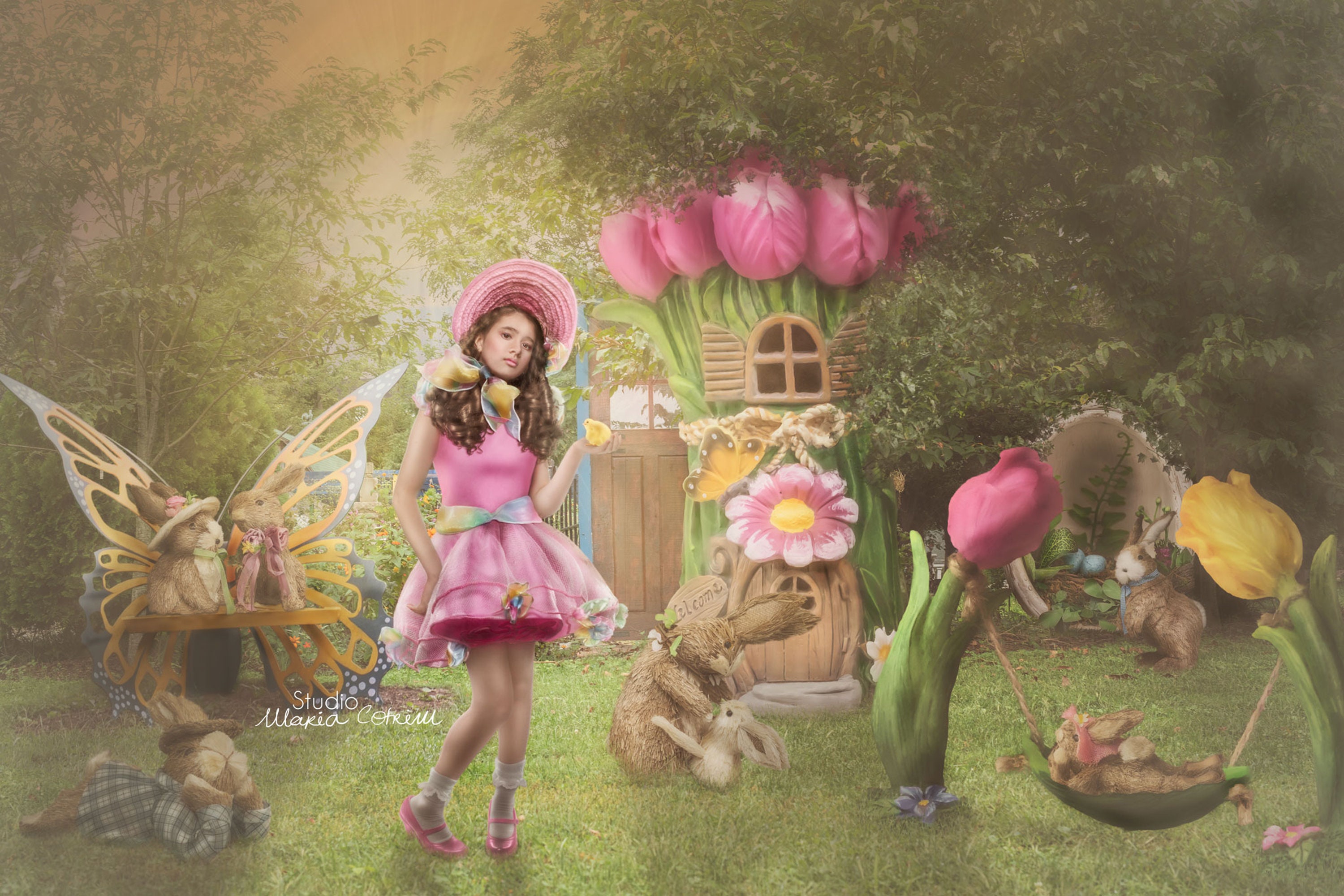 Spring Bunnies Digital Backdrop/ Background/ Spring Background/ Easter ...