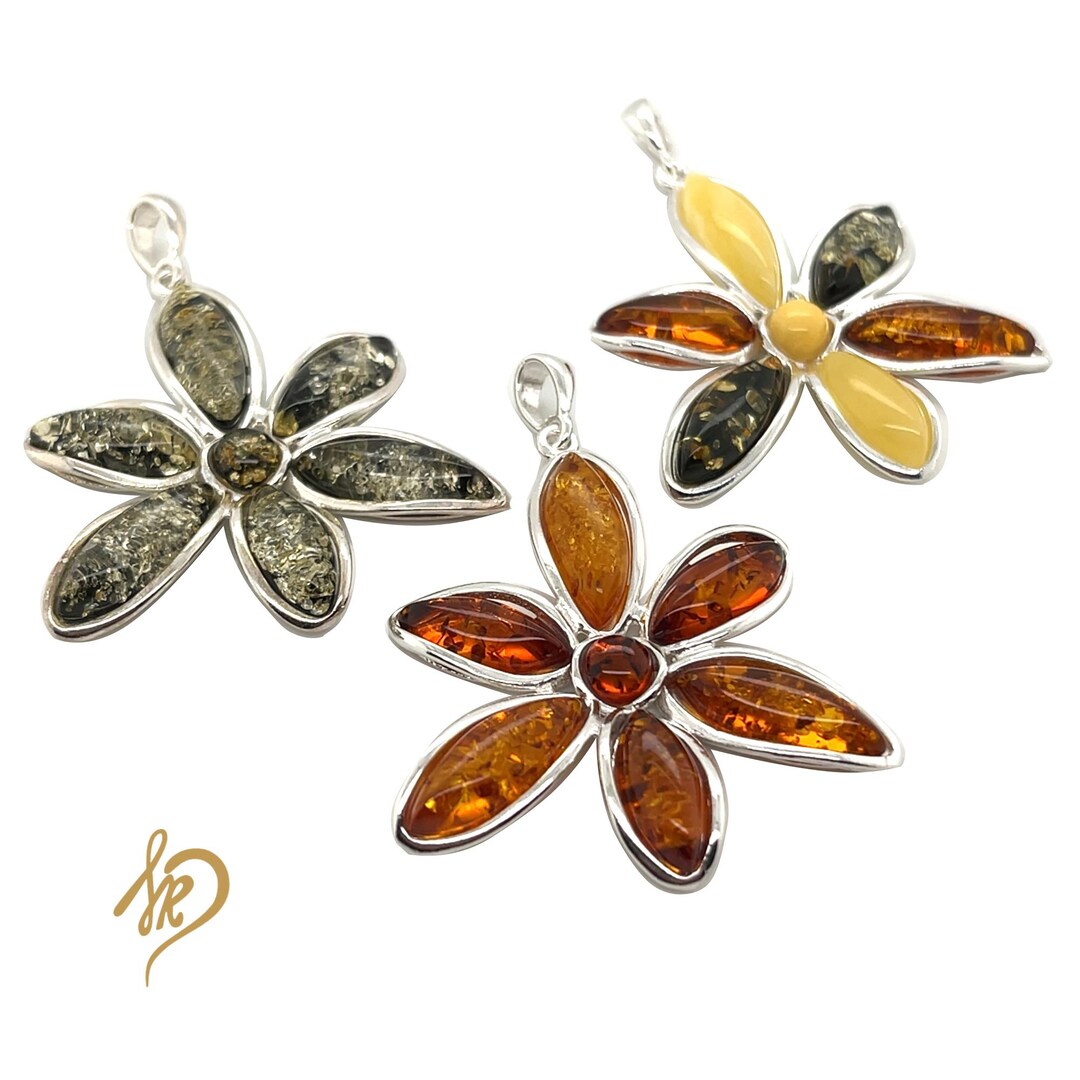 Genuine Amber Pendant, Pendant Flower Design, Unique Pendant With ...