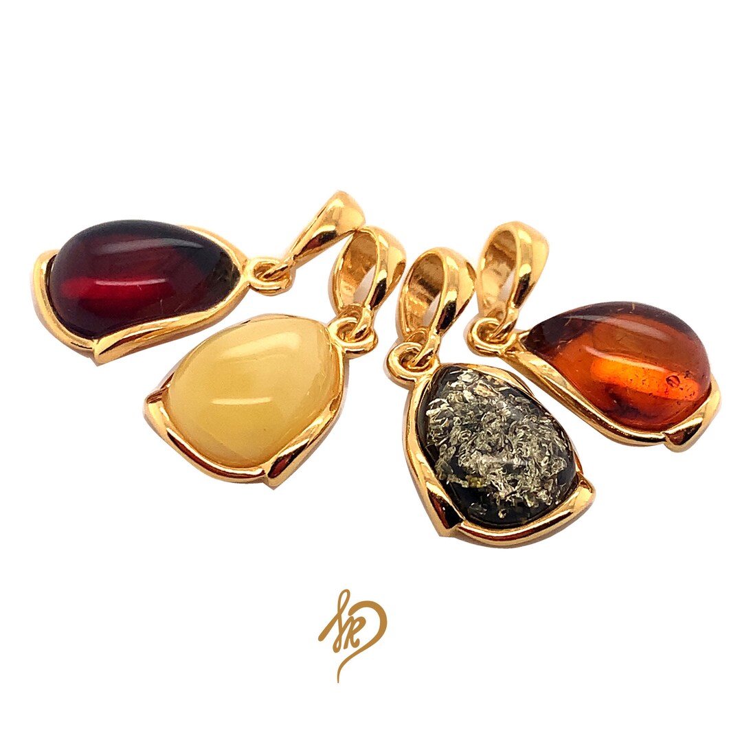 Amber Pendant in Gold, Silver Gold Plated Amber Pendant, Genuine Baltic ...