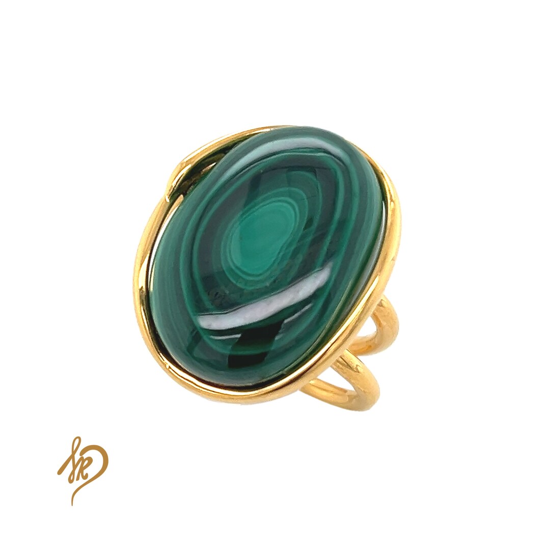 Natural Malachite Ring, Genuine Malachite in Gold, 925 Silver ...