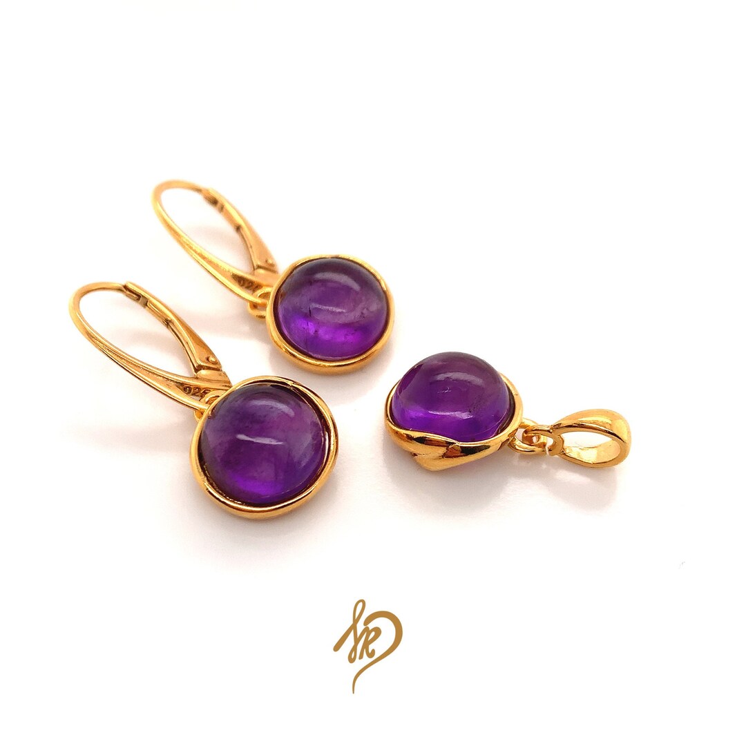 Genuine Amethyst Jewelry Set, Natural Amethyst Earrings, Amethyst Charm ...