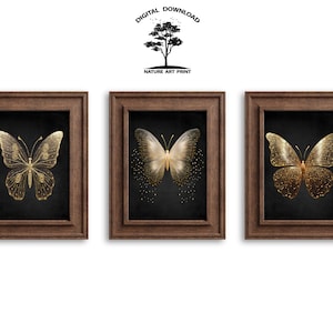 Gold Butterfly Wall Art Set of 3, Elegant Butterfly Prints, Maximalist ...