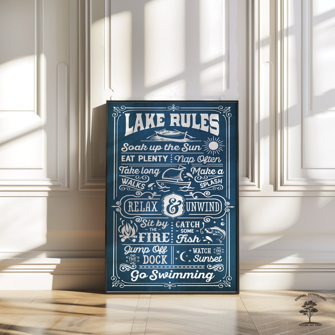Lake Rules Sign | Nautical Decor | Summer Cabin Wall Art | Lake House ...