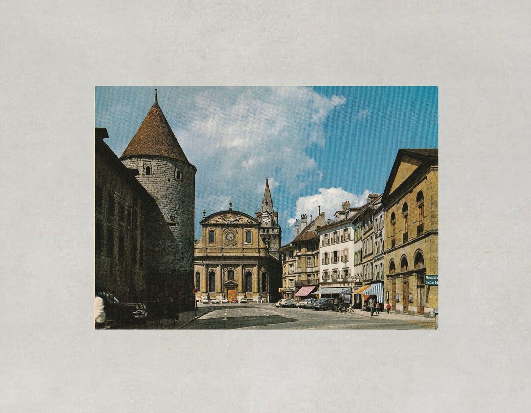1960s Yverdon Le Château Et La Place Pestalozzi Lake Neuchâtel Kanton ...