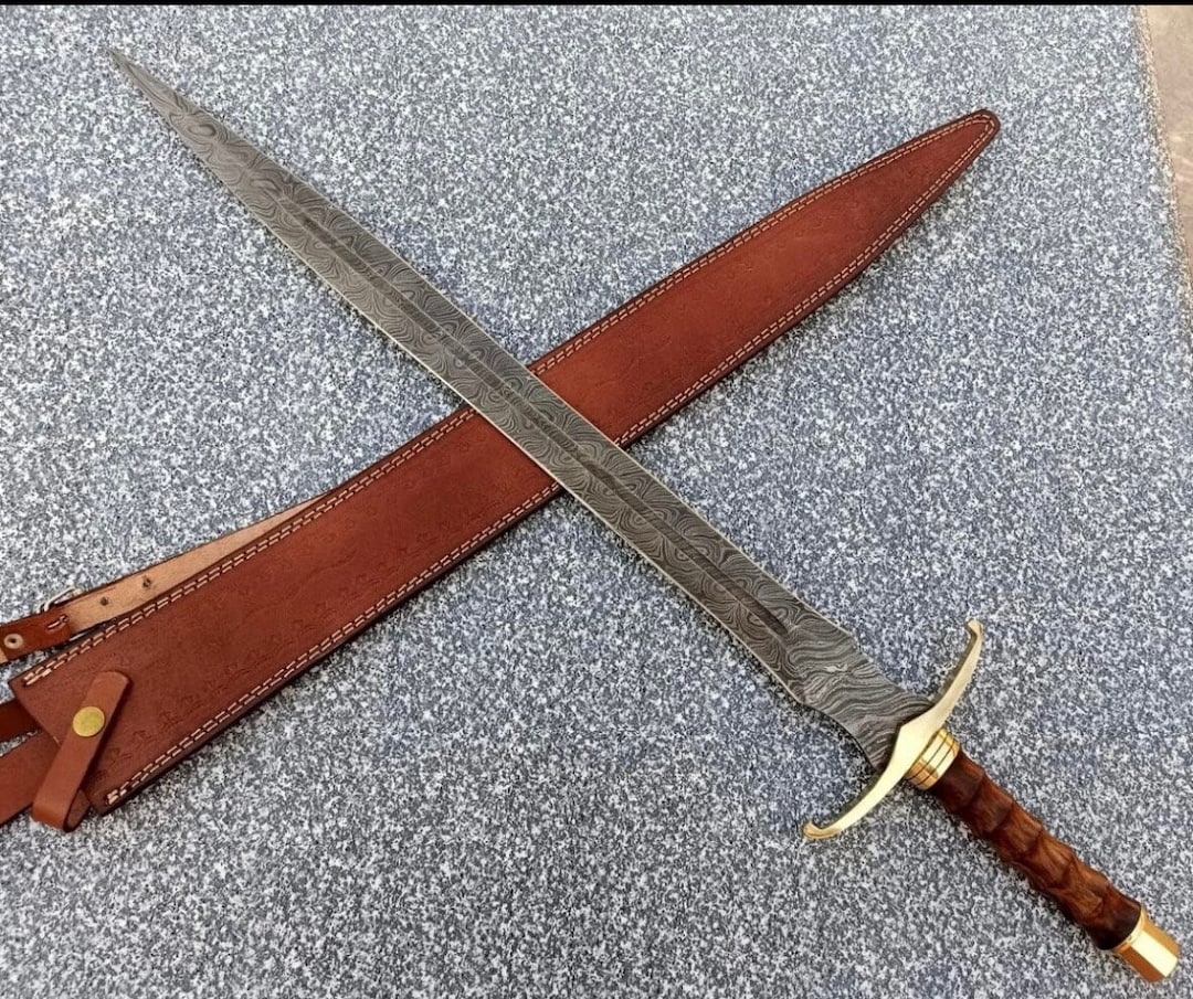 Custom Handmade Sword Damascus Steel Wooden Handles and Brass Bolster ...