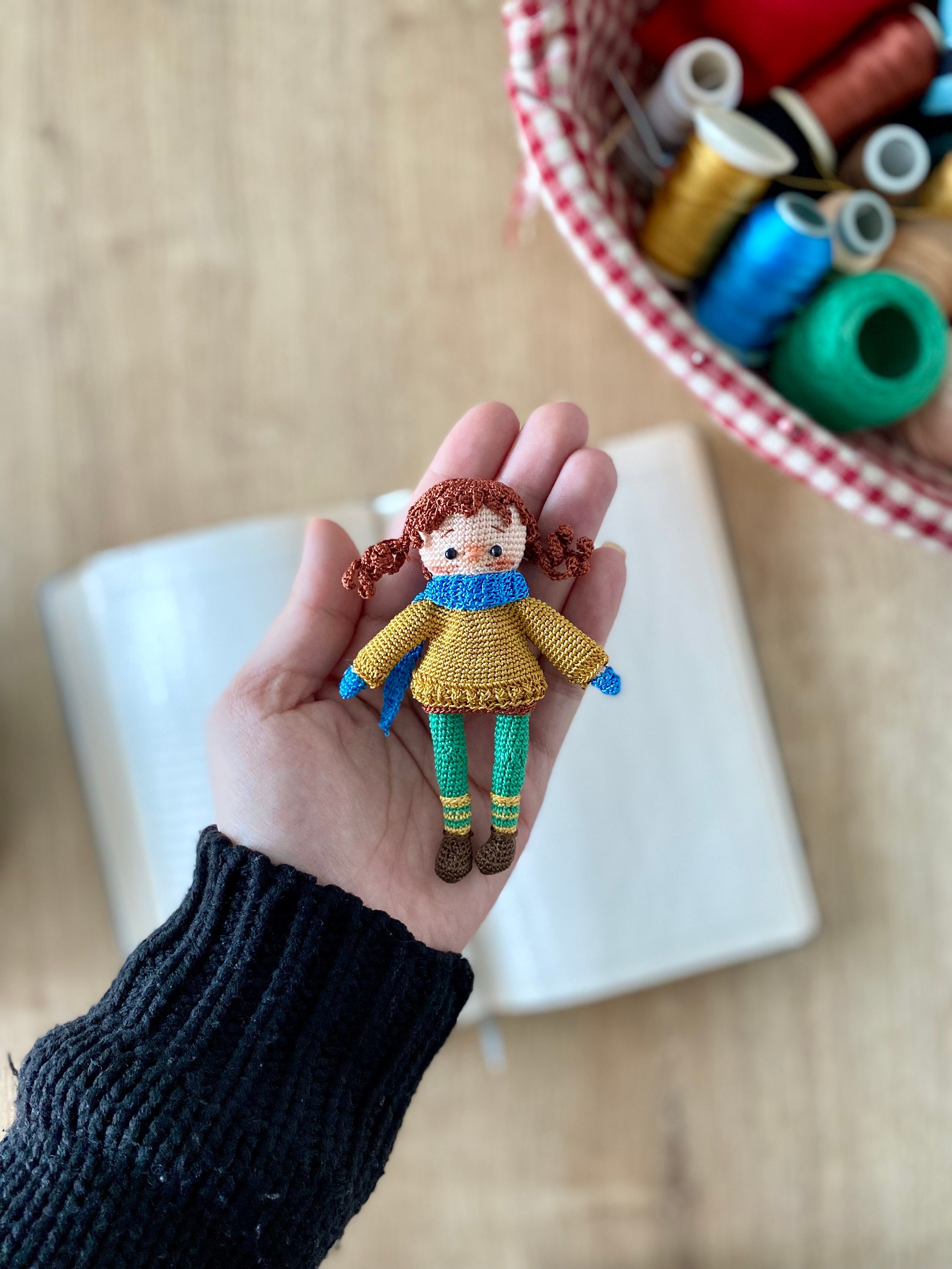 Miniature Crochet Pattern – Freckled Girl With Braids | Whimsical Doll ...