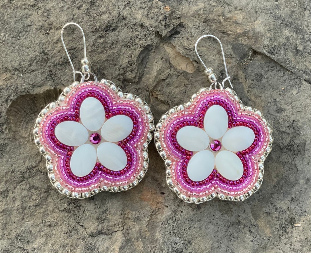 Native American Flower Power Handmade Beaded Floral Shell Earrings - Etsy