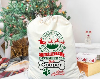 Dog Paw Santa Sack, Personalized Dog Santa Sack, Custom Dog Name Santa ...