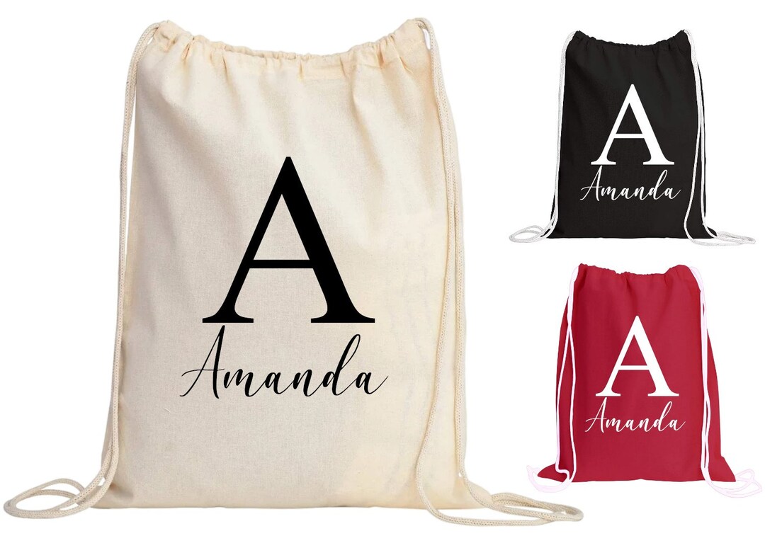 Personalized Drawstring Back Bag, Custom Drawstring Bags, Initial ...