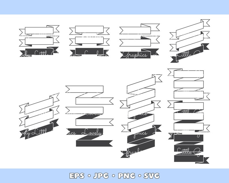 Straight Ribbon Design Elements, Ribbon Graphics, Multiple Line Ribbons ...