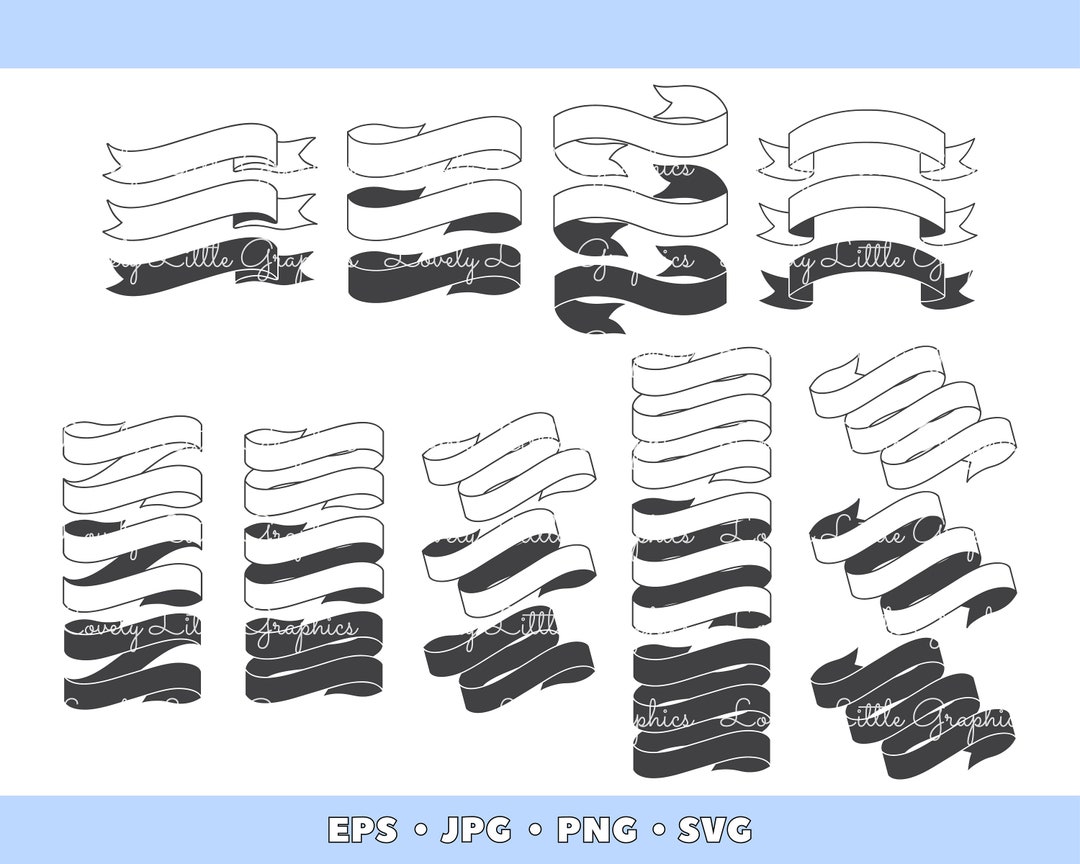Wavy Ribbon Design Elements, Ribbon Graphics, Multiple Line Ribbons ...