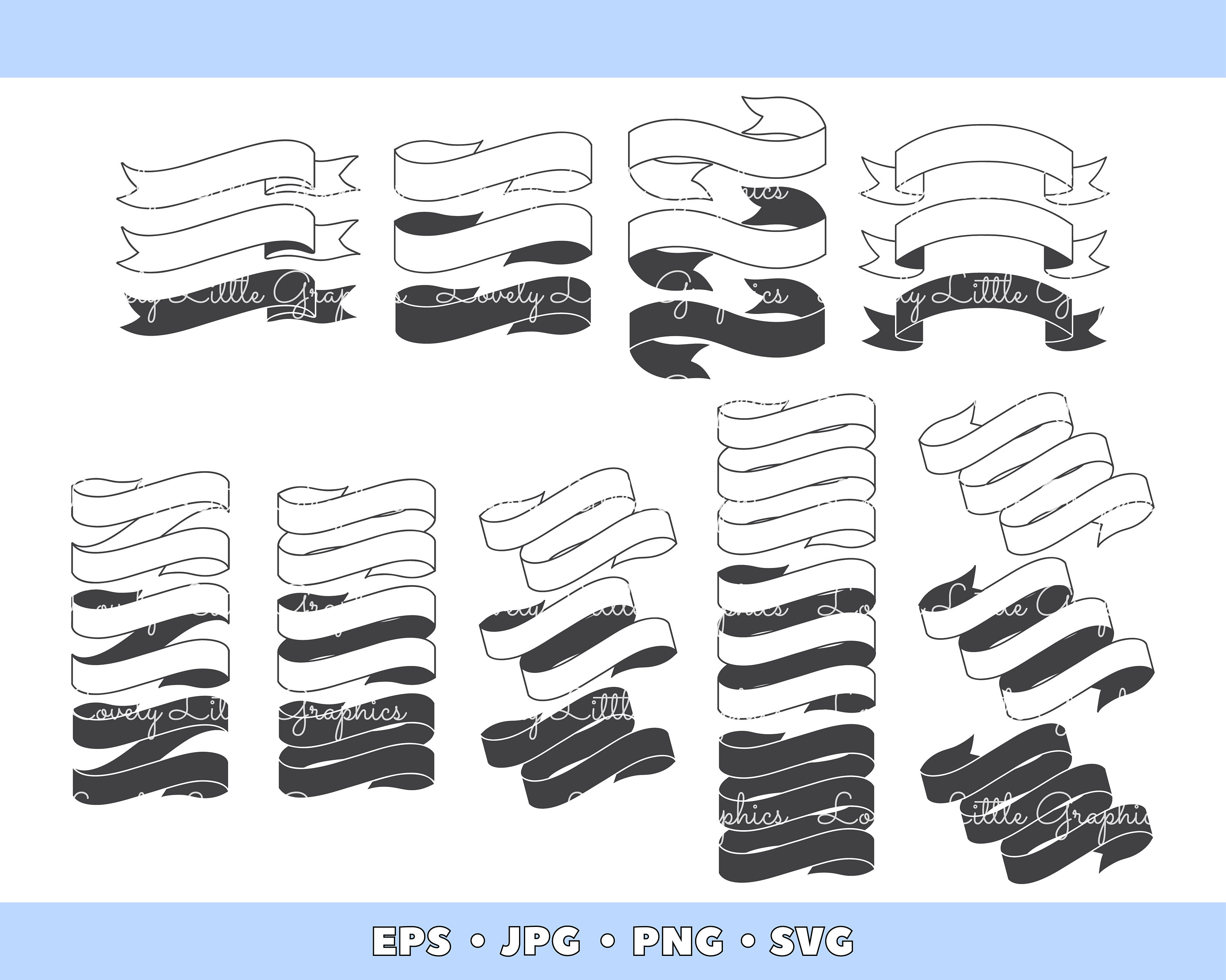 Wavy Ribbon Design Elements, Ribbon Graphics, Multiple Line Ribbons ...