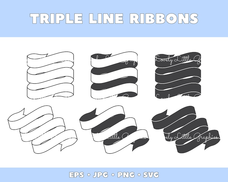 Wavy Ribbon Design Elements, Ribbon Graphics, Multiple Line Ribbons ...