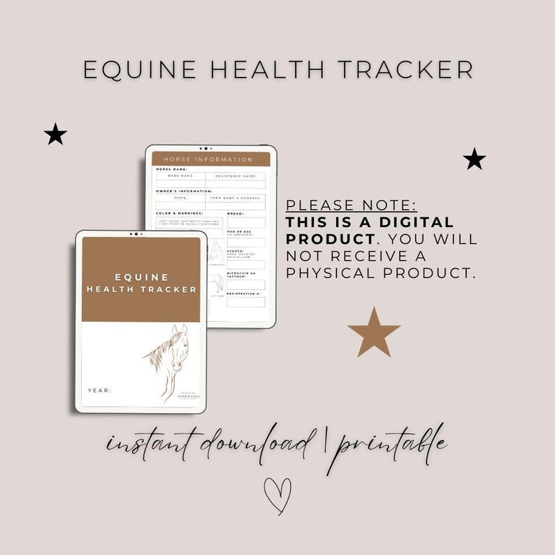Equine Health Tracker & Records, Neutral Color, Digital Download ...