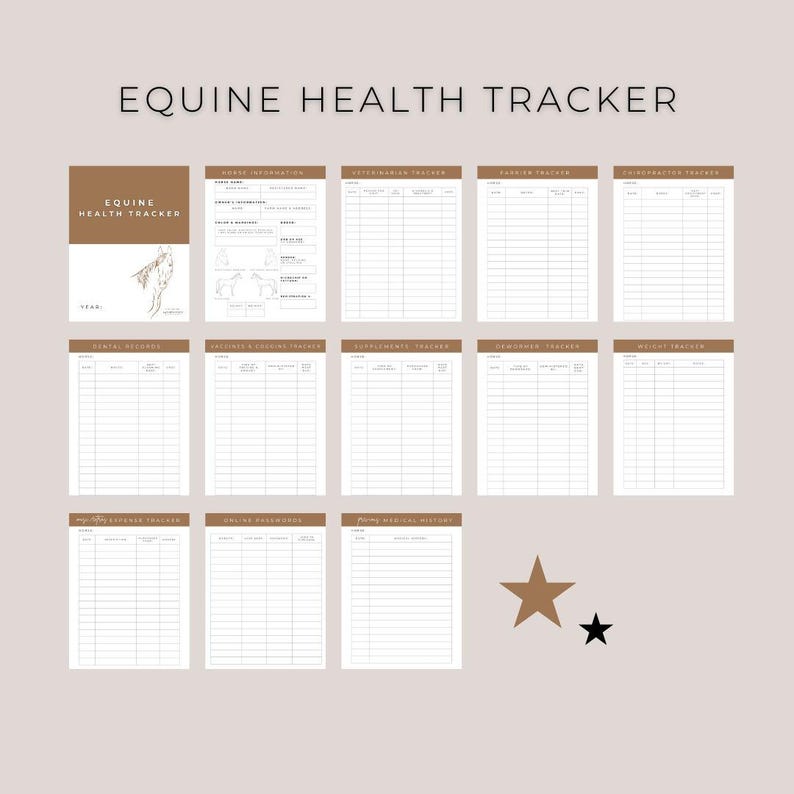 Equine Health Tracker & Records, Neutral Color, Digital Download ...