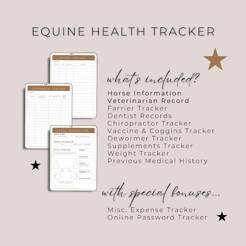Equine Health Tracker & Records, Neutral Color, Digital Download ...