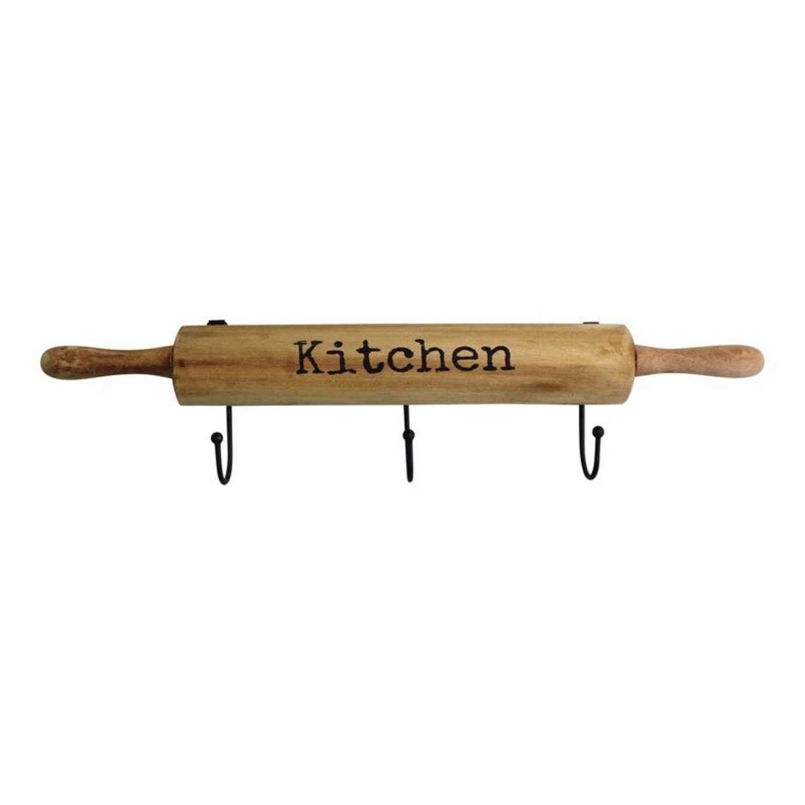 Kitchen Wall Mounted Hooks, 4 Hooks With a Vintage Style Wooden Rolling ...