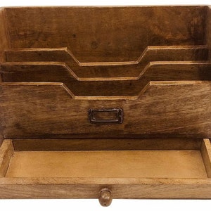 Letter Mail Rack With Pull Out Drawer Brown Mango Wood Vintage Style ...