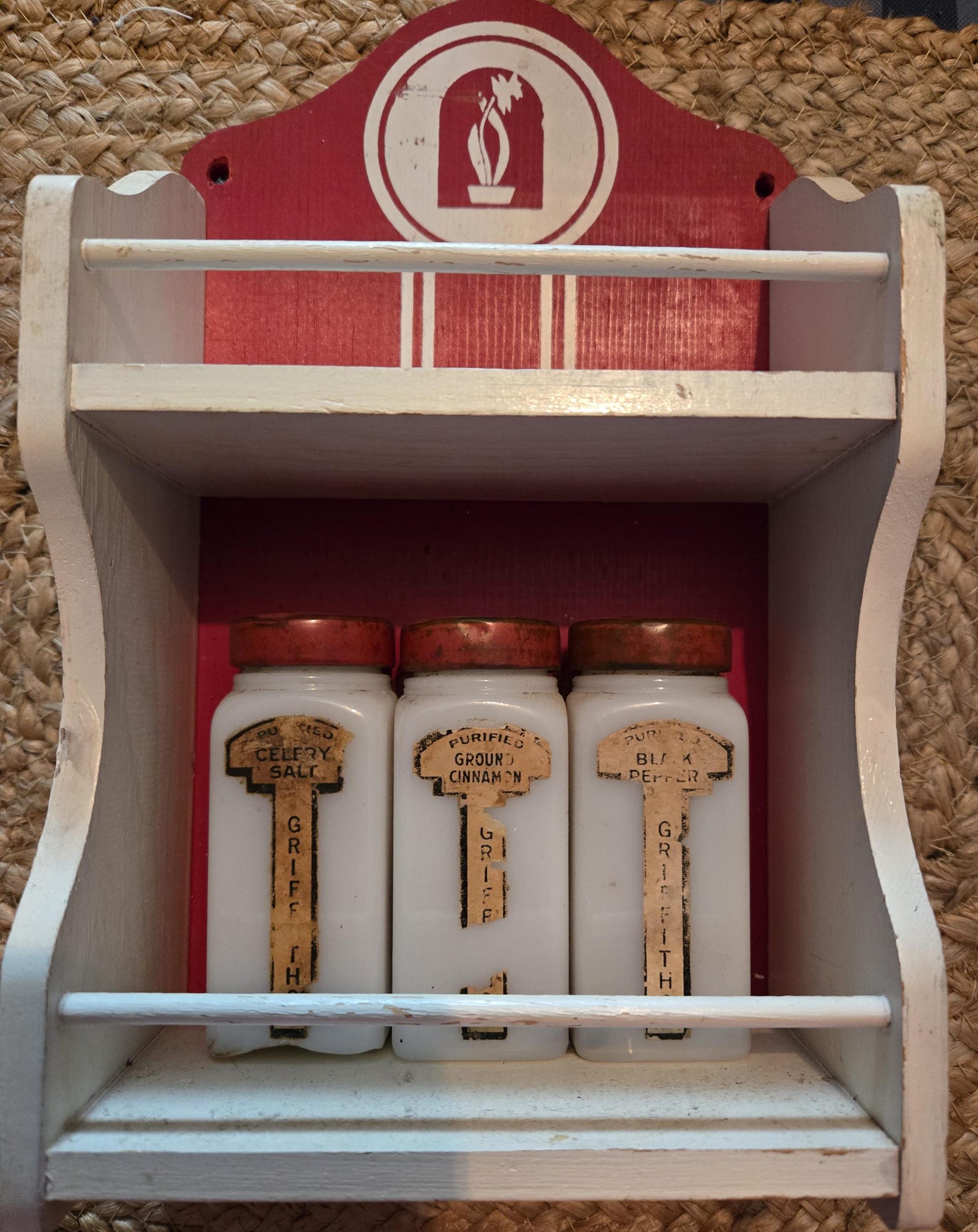 Red and White Universal Spice Cabinet and Three Glass Spice Jars - Etsy