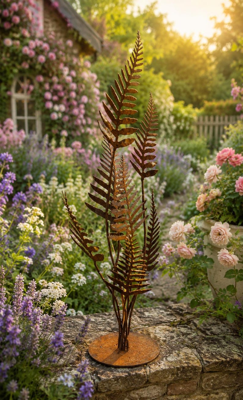 Fern Sculpture With Fern Leaves - Garden Sculpture Rustic Rusty Garden ...